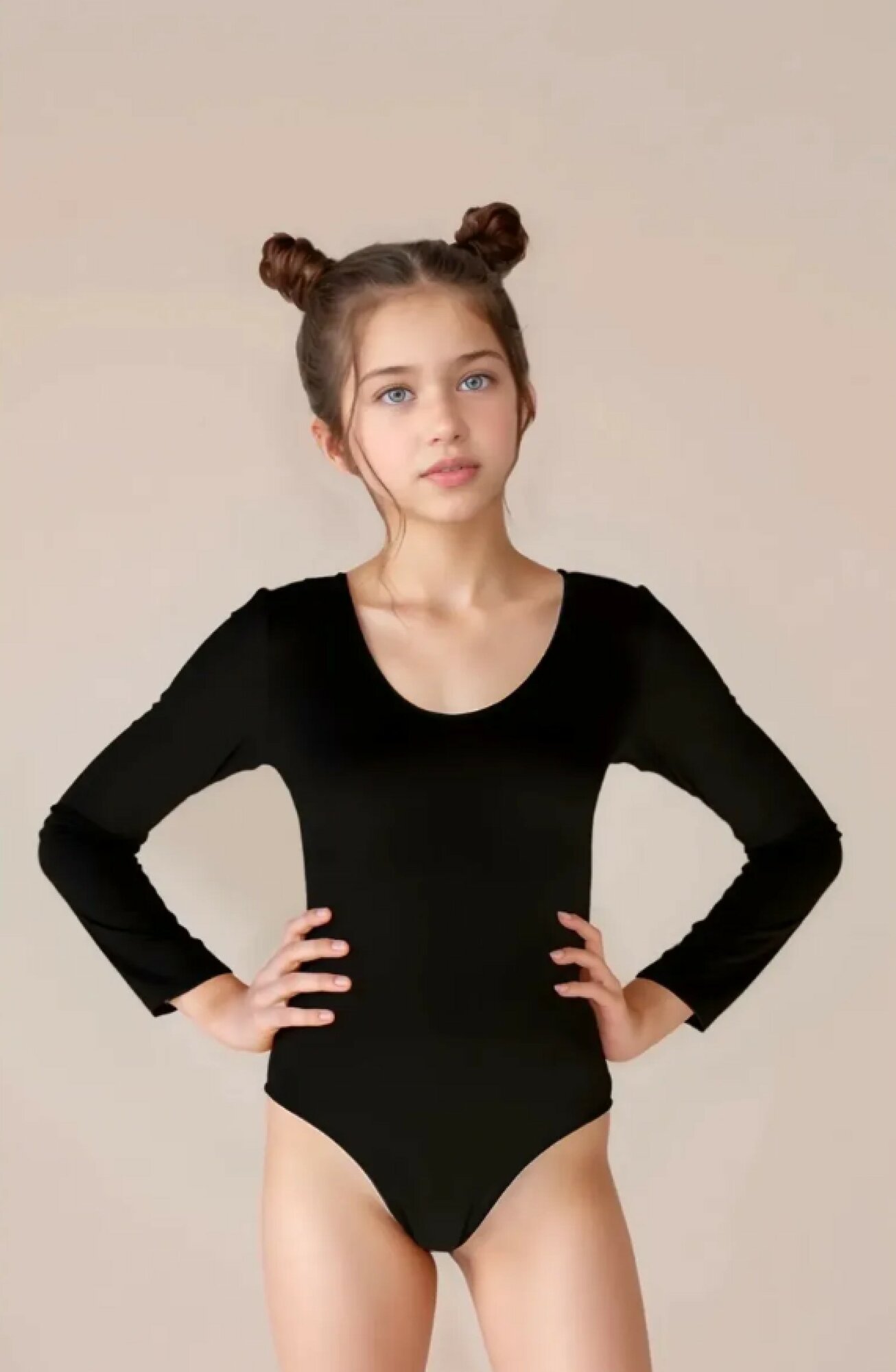 Купальник для гимнастики и танцев из бифлекса с рукавом 3/4