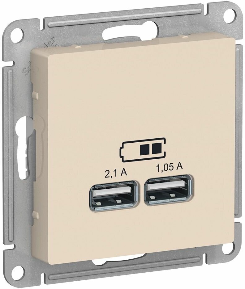 AtlasDesign Беж USB, 1 порт x 2,1 А, 2 порта х 1,05 А, механизм, Systeme Electric, ATN000233