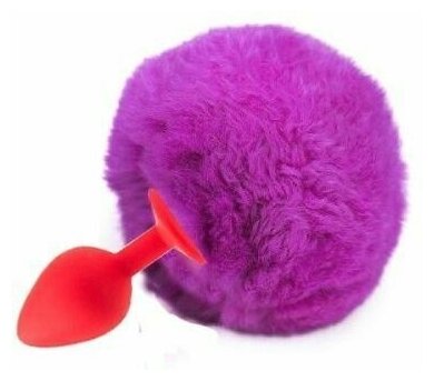 Красная анальная пробка с пушистым лиловым хвостиком зайки