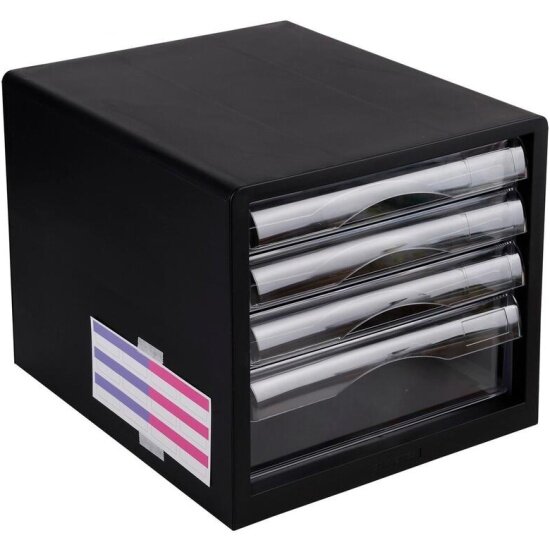 Бокс с выдвижными лотками Deli E9774, 4 выдвижн лотка черный