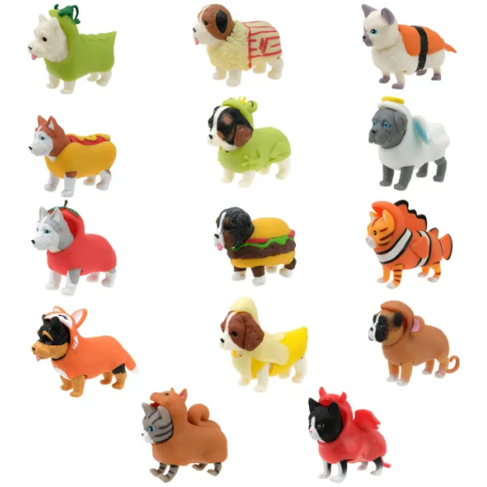 Тянущаяся фигурка 1TOY Прокачка для собачки. Собачки и кошечки в костюмчиках 10 см в ассортименте