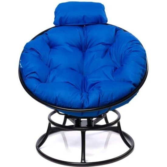 Садовое кресло M-group м-групп папасан пружинка мини без ротанга чёрное, синяя подушка