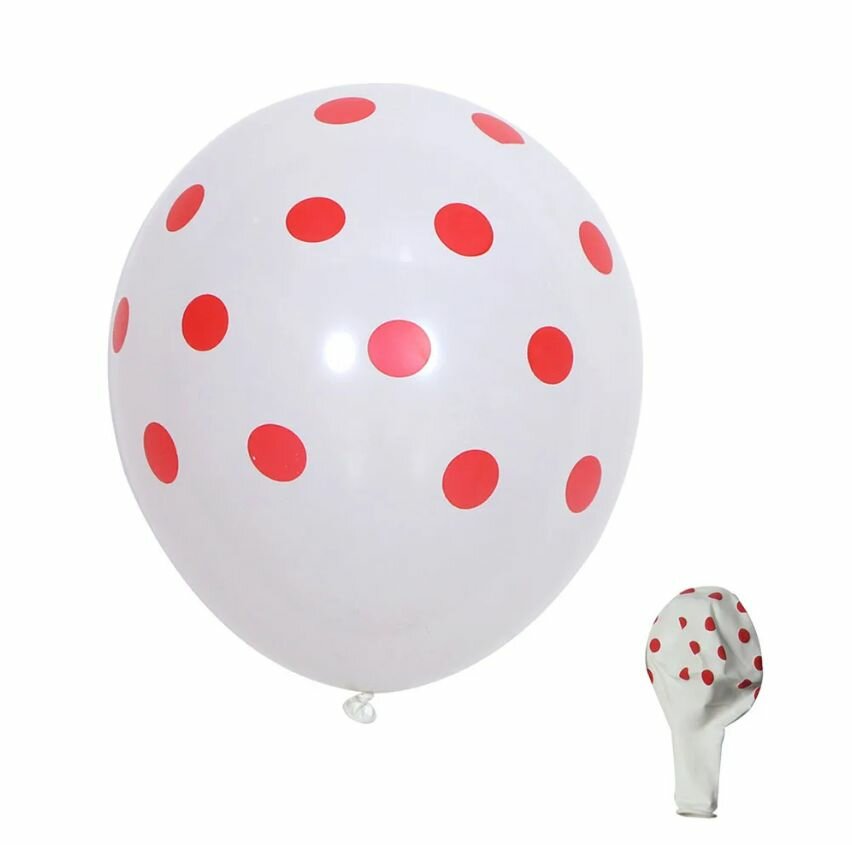 Набор воздушных латексных шаров белые в горошек 50 шт