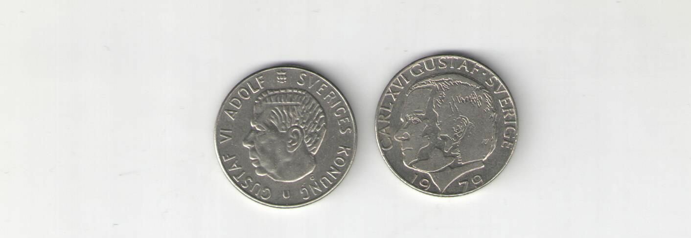 Монеты Швеции 1 крона 2 вида 1970-1979г.
