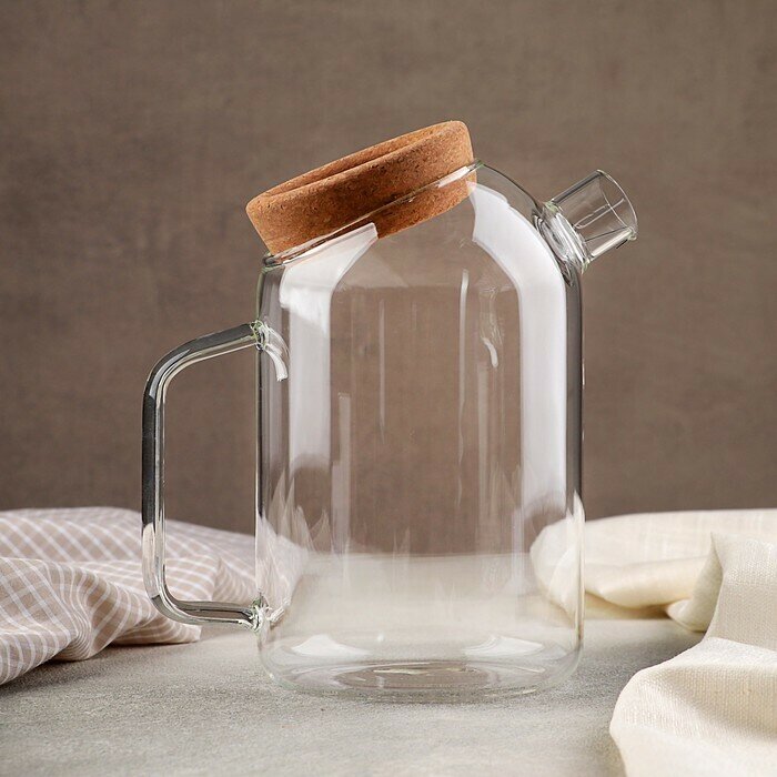 Графин с крышкой "Эко" 1 л, кувшин прозрачный, стеклянная посуда для сервировки стола