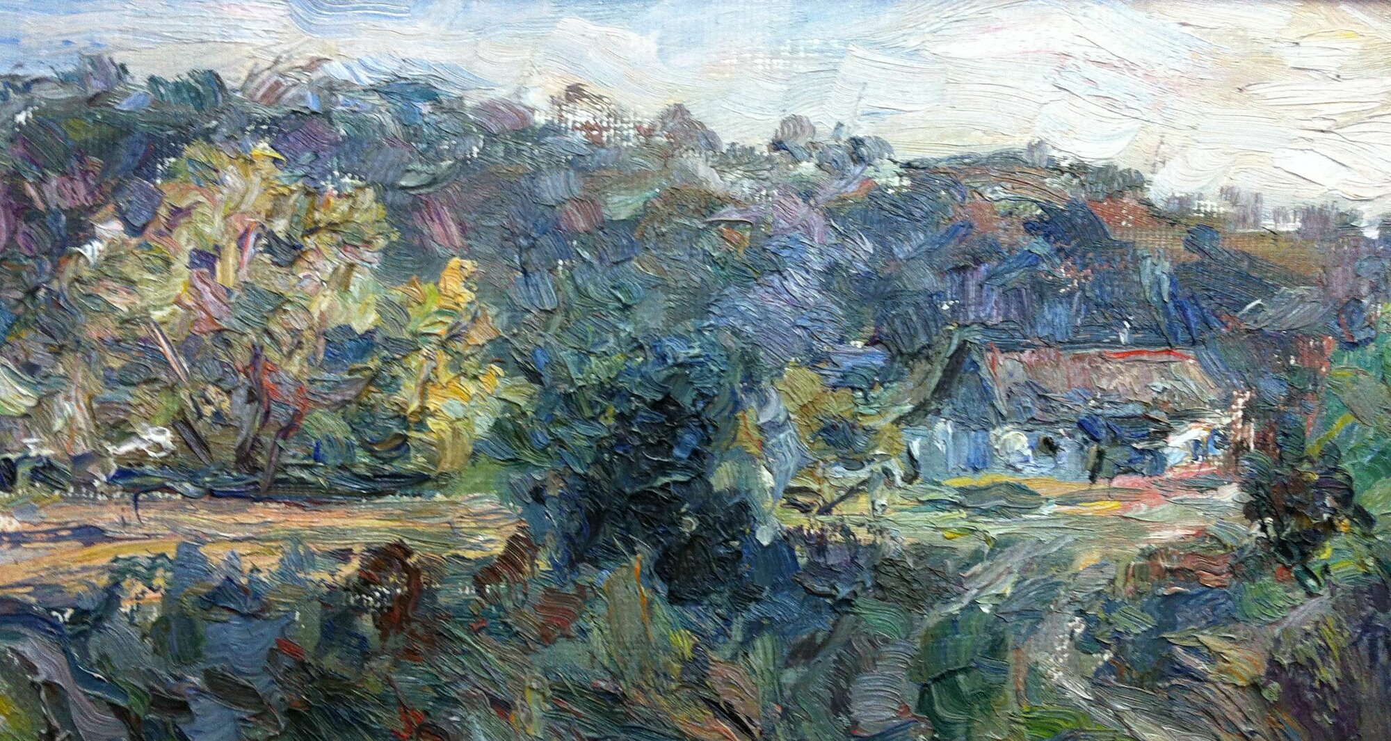 Картина "Вечер в деревне", 25х45 см, холст; масло, авторская работа; ;