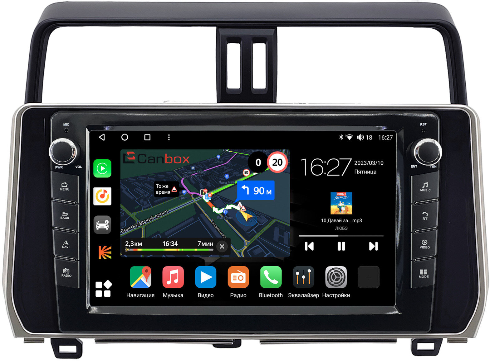 Штатная магнитола Toyota Land Cruiser Prado 150 2017-2024 (серебряная) Canbox M-Line 7825-1058 Android 10 (4G-SIM, 2/32, DSP, QLed) С крутилками (авто