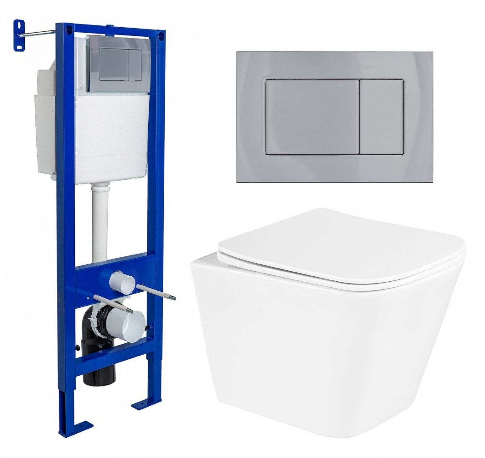 Комплект 3 в 1 инсталляция Berges Wasserhaus Atom 410 + Унитаз подвесной BelBagno Due BB3103CHR/SC + кнопка хром