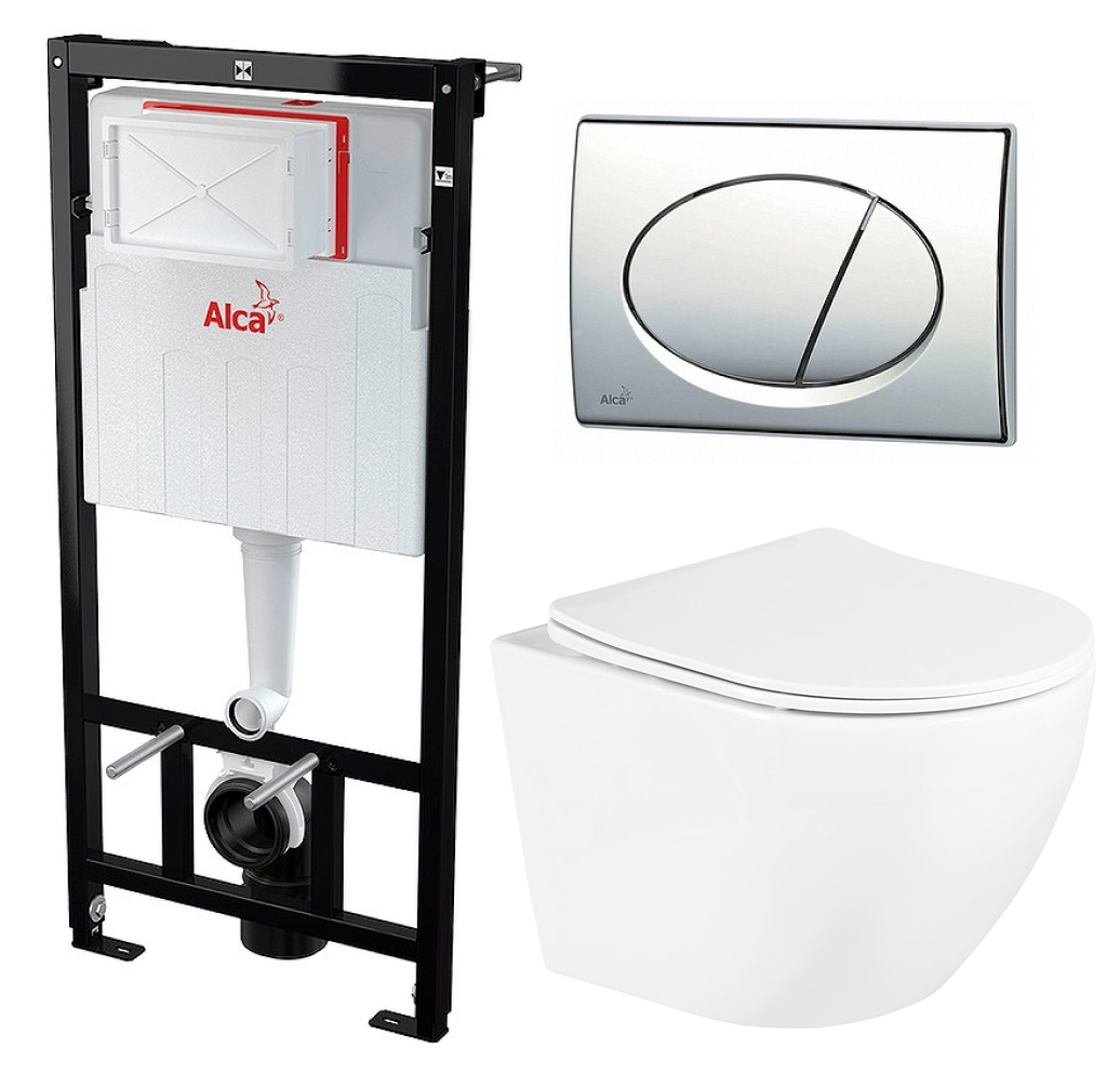 Комплект 3 в 1 инсталляция AlcaPlast + Унитаз подвесной BelBagno Uno + кнопка хром