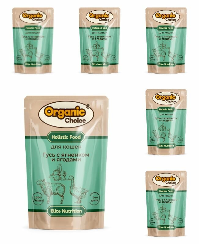 Organic Сhoice Пауч полнорационный консервированный корм для кошек гусь с ягненком и ягодами в соусе, 85 гр, 6 шт