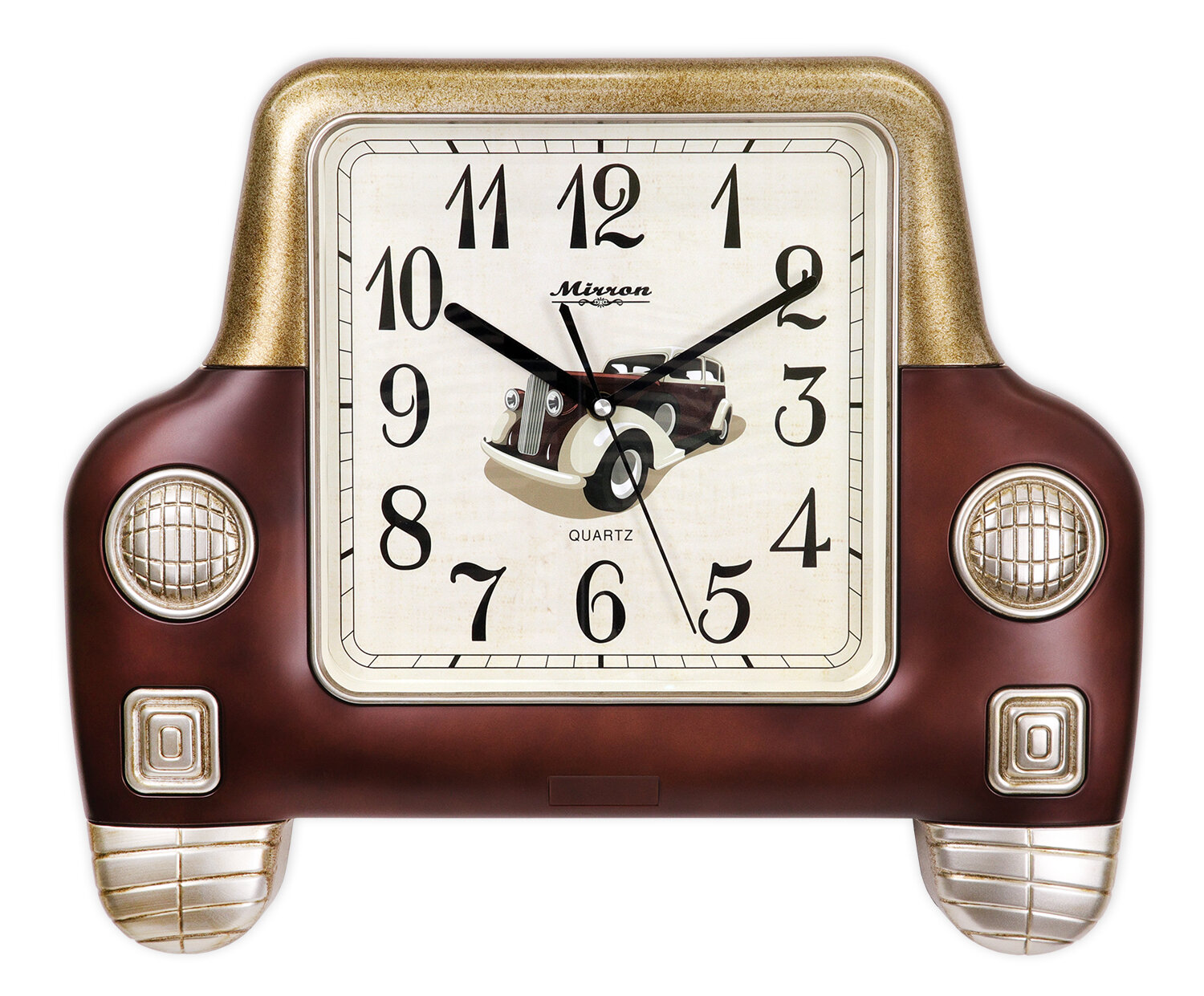Большие золотисто-бордовые настенные часы MIRRON S25A-1/Автомобиль/Часы машина/Часы в детскую/часы для мальчика в комнату/часы в автосалон/декор