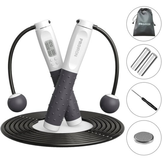 Скакалка Proiron умная с дисплеем, бело-серая, ПРО043