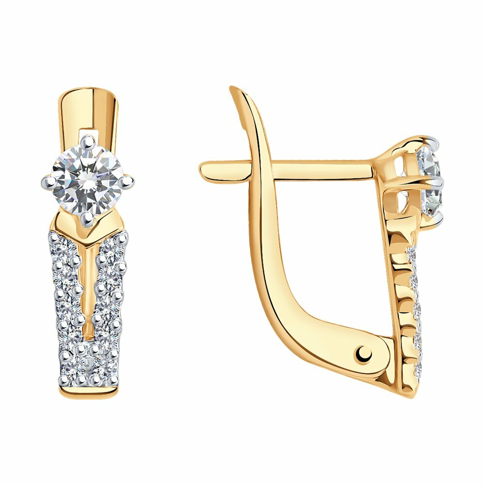 Серьги, красное золото, 585 проба, фианит