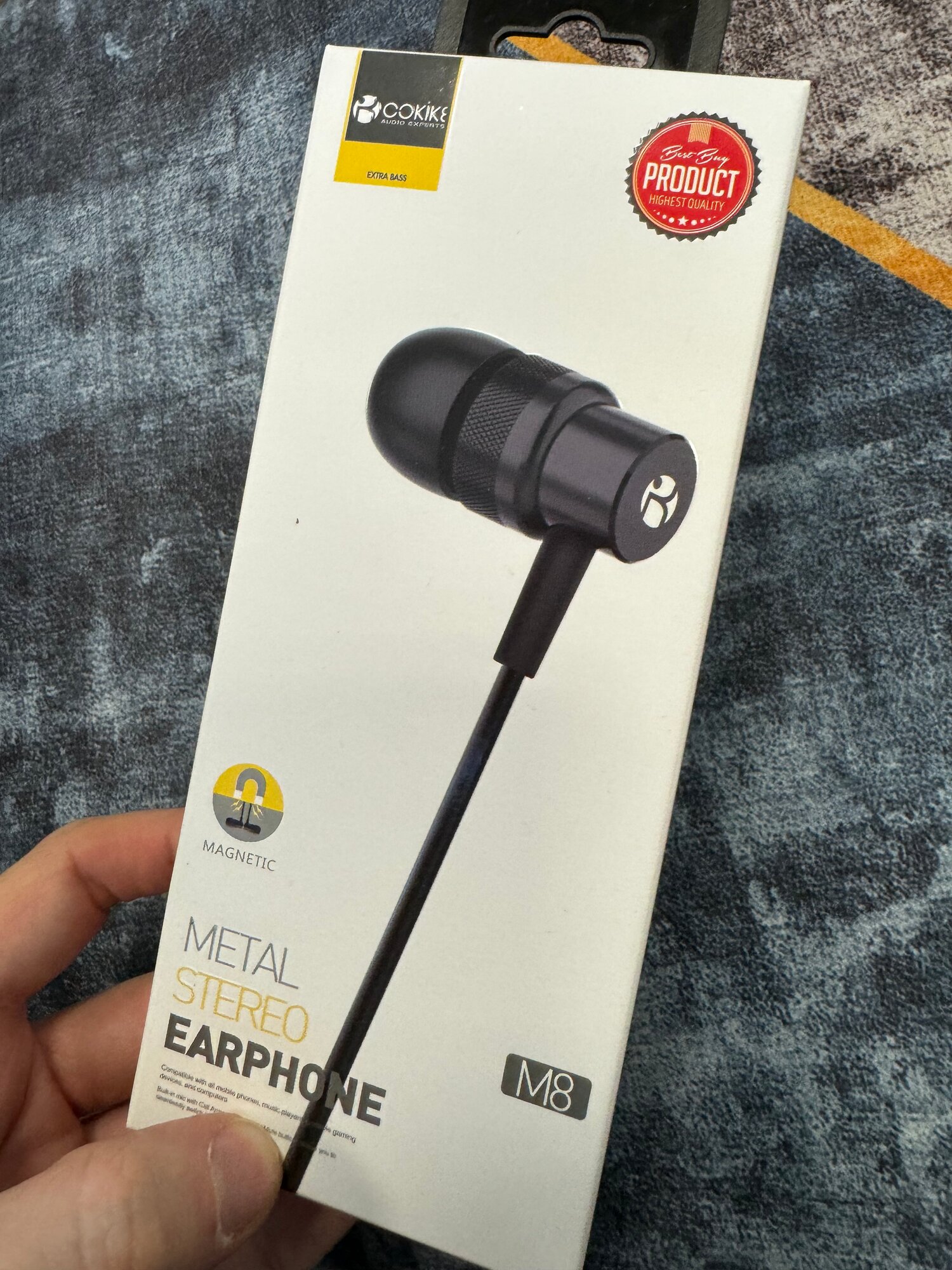 Проводные наушники капельки с микрофоном Cokike M8 магнитные (95 Дцб / 130см / 16 Ом) разъем 3.5мм для старых телефонов, магнитолы, радио, MP3-плее.