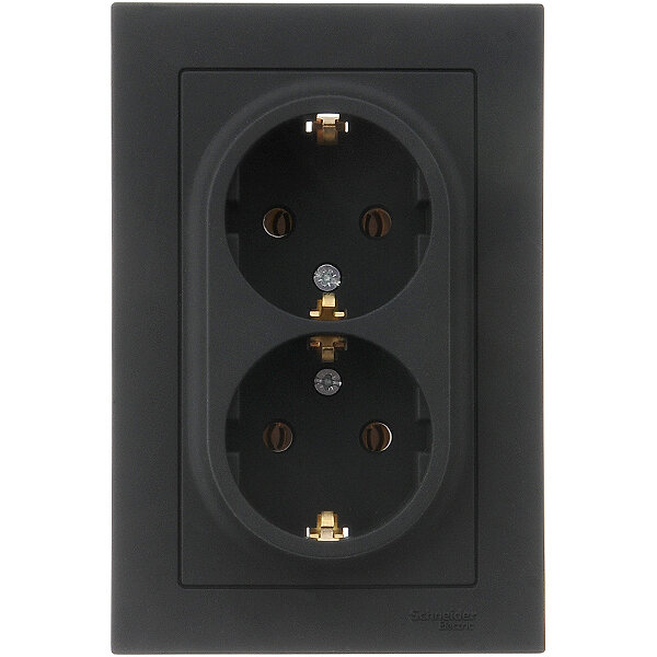 Розетка Atlas Design ATN001024 двойная "евро" с/п карбон Schneider Electric (3 шт. в наборе)