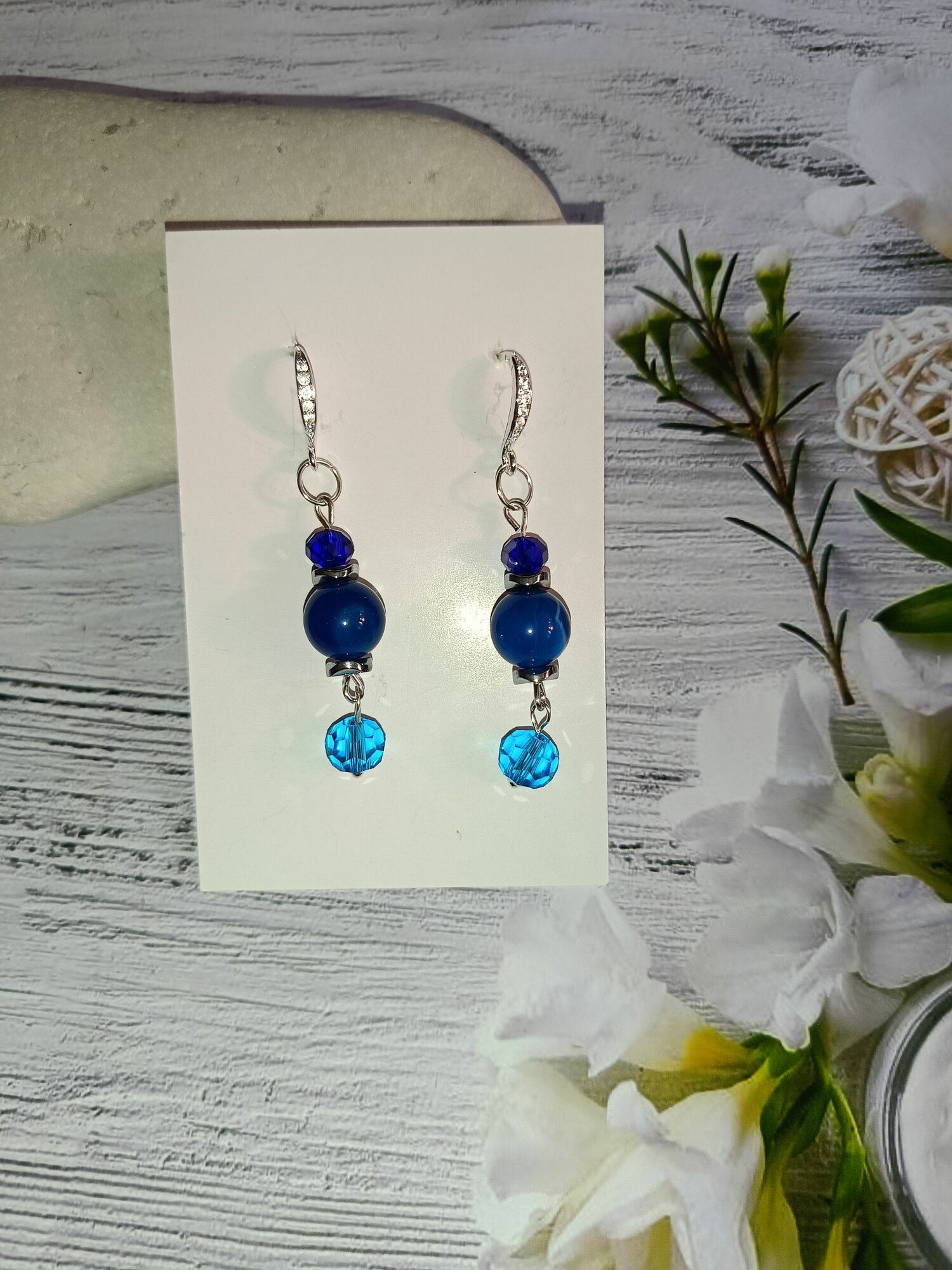 Серьги с подвесками, гематит, агат, стекло