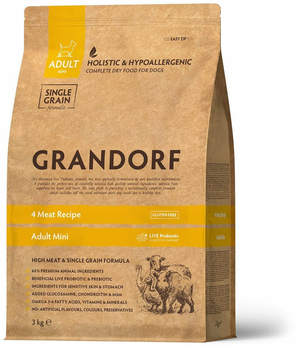 Сухой корм GRANDORF DOG 4 Meat PROBIOTIC MINI (4 мяса с прибиотиками для мини пород) 3кг