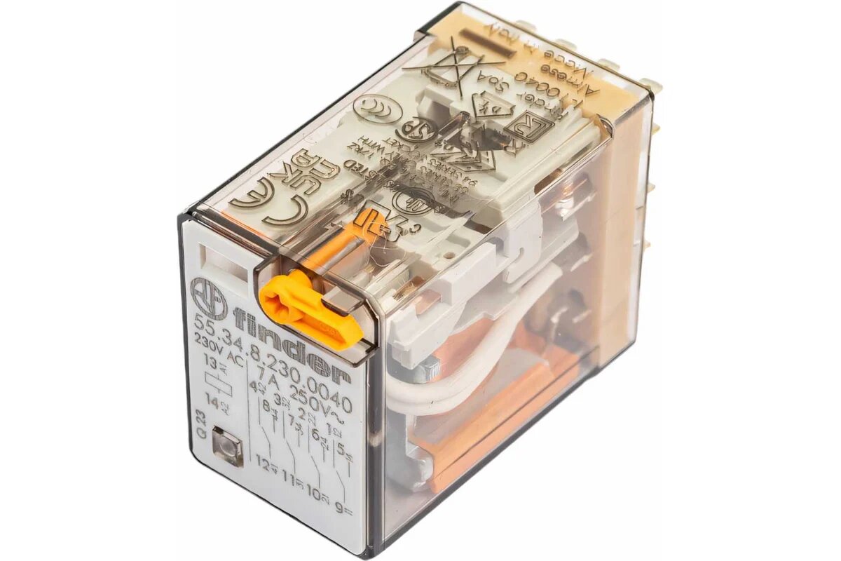 Промежуточное реле Finder 4 перекидных контакта 7А, 230В AC, 553482300040