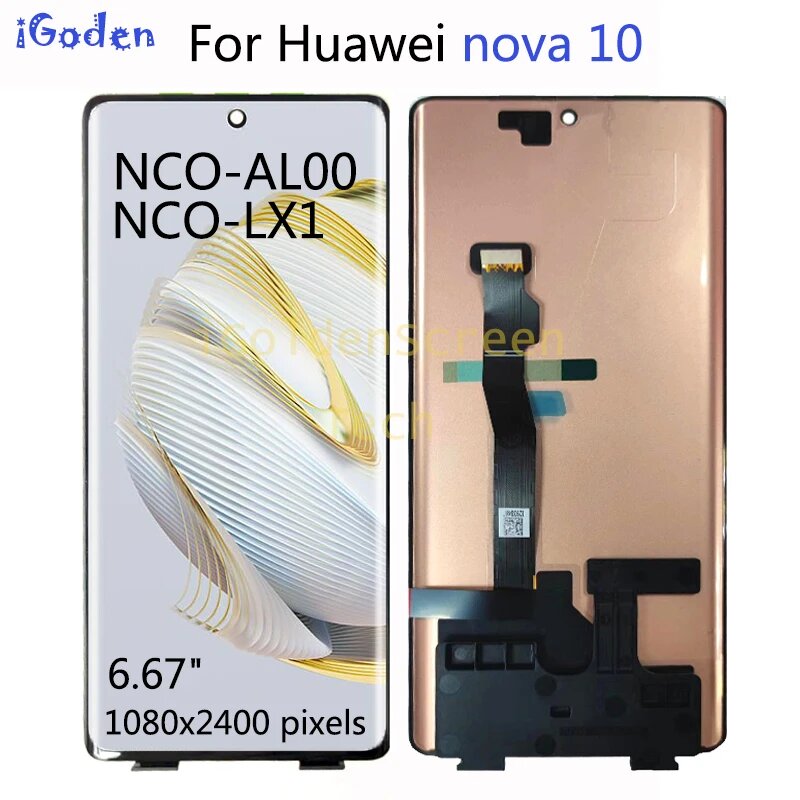 100%, ЖК-дисплей TestAmoled для Huawei Nova 10, ЖК-дисплей, сенсорный экран для Nova 10, телефон с цифровым преобразователем экрана Black with frame