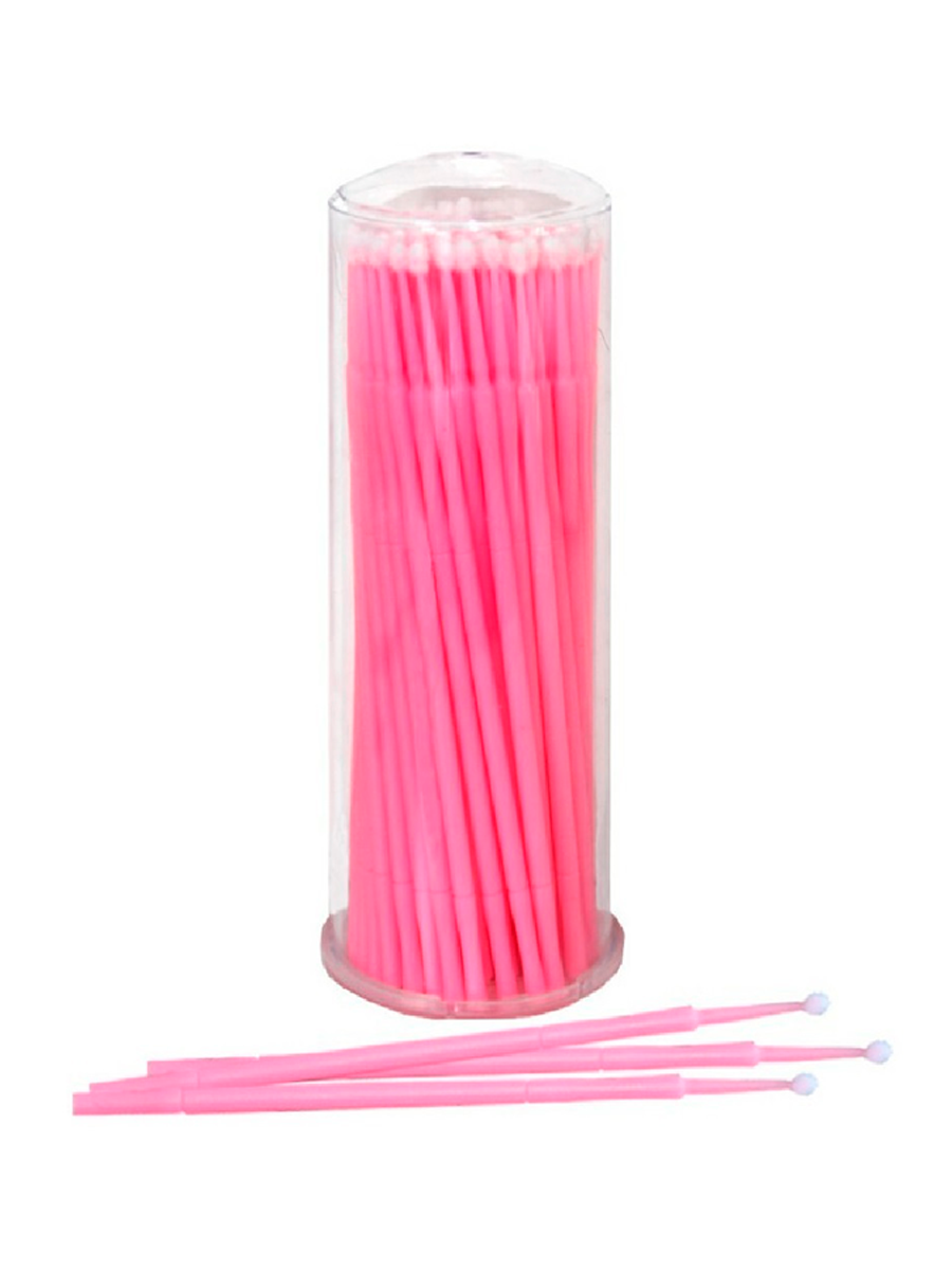Микробраши, для ресниц/бровей, пластик, розовые, 2мм, 100 шт. в тубе