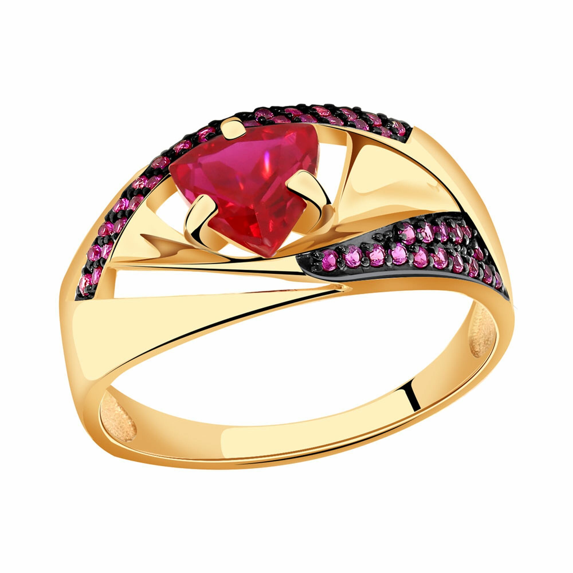 Кольцо, красное золото, 585 проба, фианит, корунд