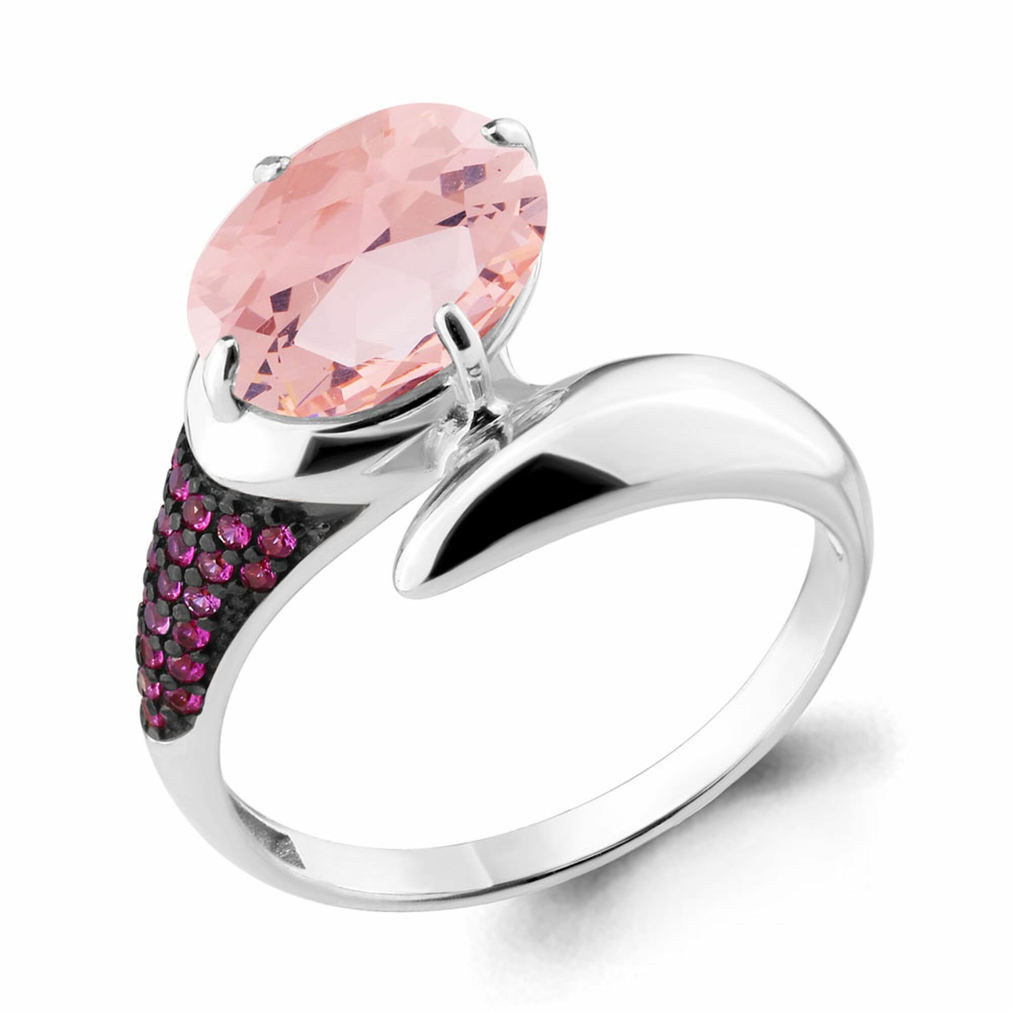 Кольцо, серебро, 925 проба, родирование, корунд, фианит