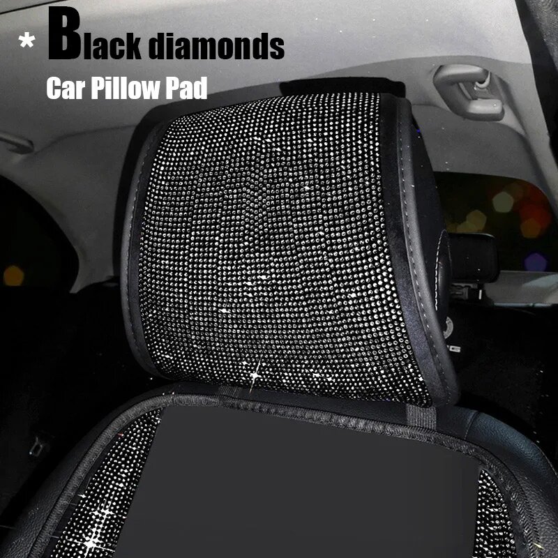 Стразы чехлы на автомобильные сиденья с черными бриллиантами, всесезонные универсальные автомобильные подушки на сиденья, автомобильные аксессуары для женщин, подарок для дам Car Pillow Pad