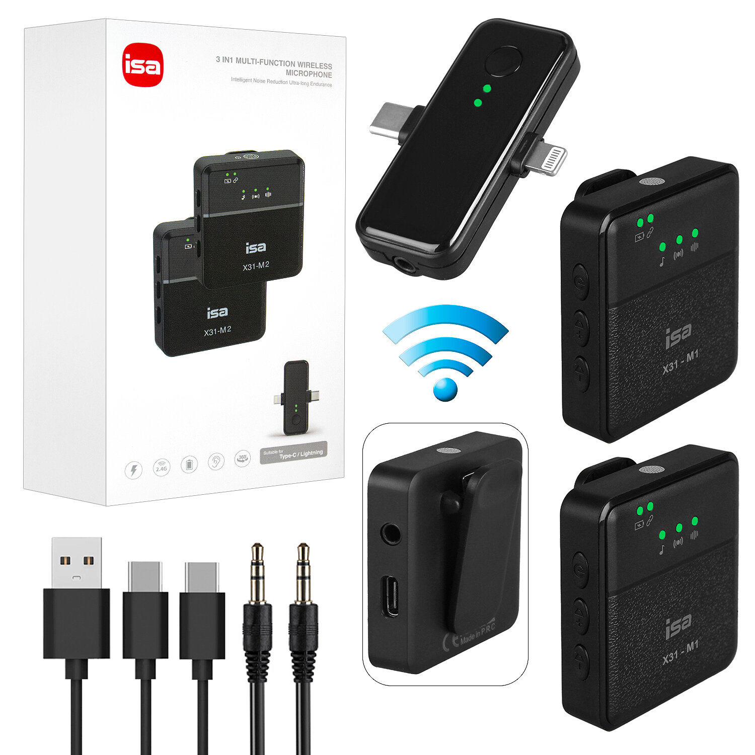 Беспроводной микрофон Type-C+Lightning X31-M2, 2 микрофона, шумоподавление
