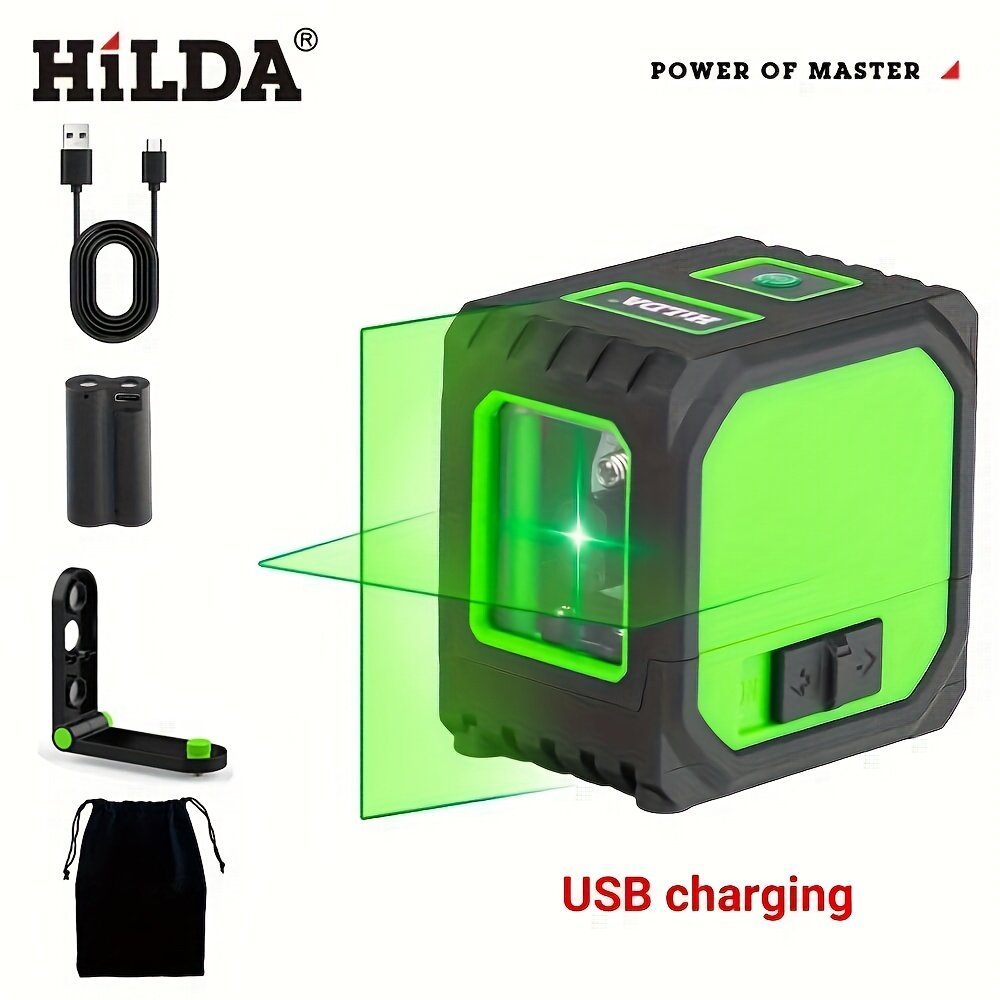 [2 линии Мини лазерный уровень] Мини лазерный уровень с самовыравниванием, горизонтальные и вертикальные пересекающиеся ультра-зелёные лазерные линии, USB зарядка, с настенным кронштейном