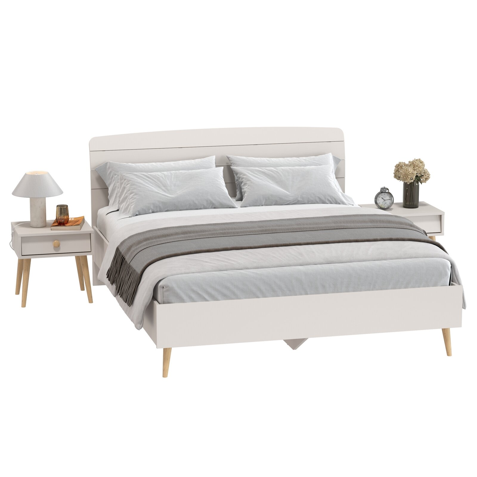 Комплект для спальни Афина из кровати 11600 и двух прикроватных тумбочек, цвет кашемир серый, 3 предмета