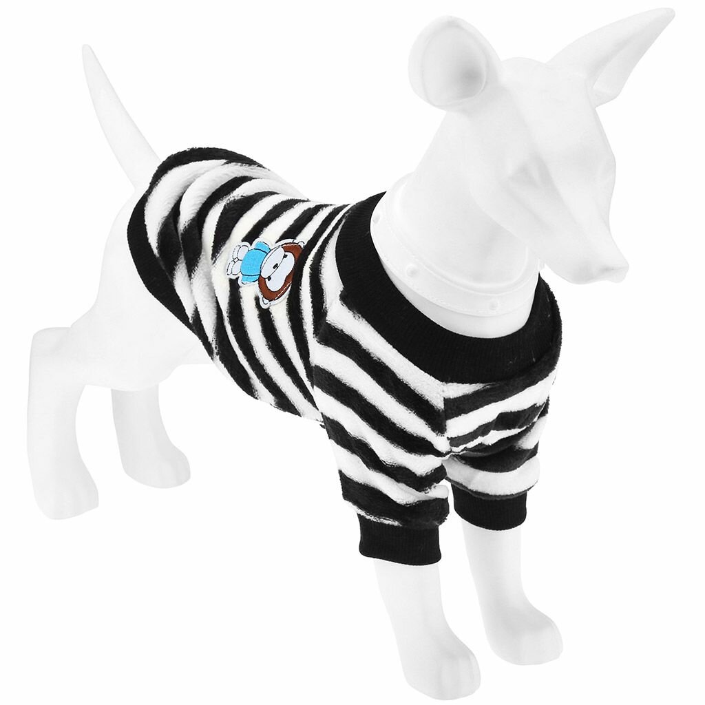Толстовка для собаки Pet Toys "Полосатик", на меху, L, длина спинки 34 см, обхват груди 42 см, шеи 28 см, черно-белая
