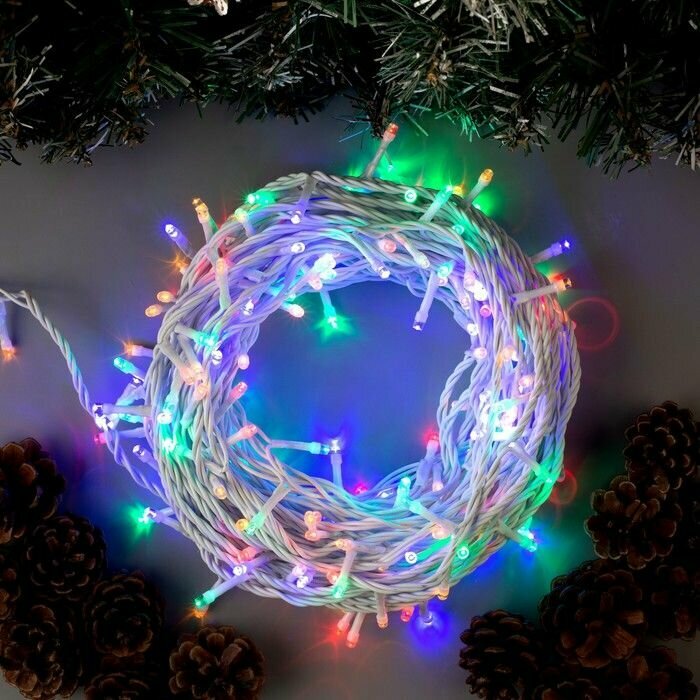 Гирлянда новогодняя Luazon Lighting "Нить", 20 м, IP44, белая, 200 LED, свечение мульти, 8 режимов, 220 В