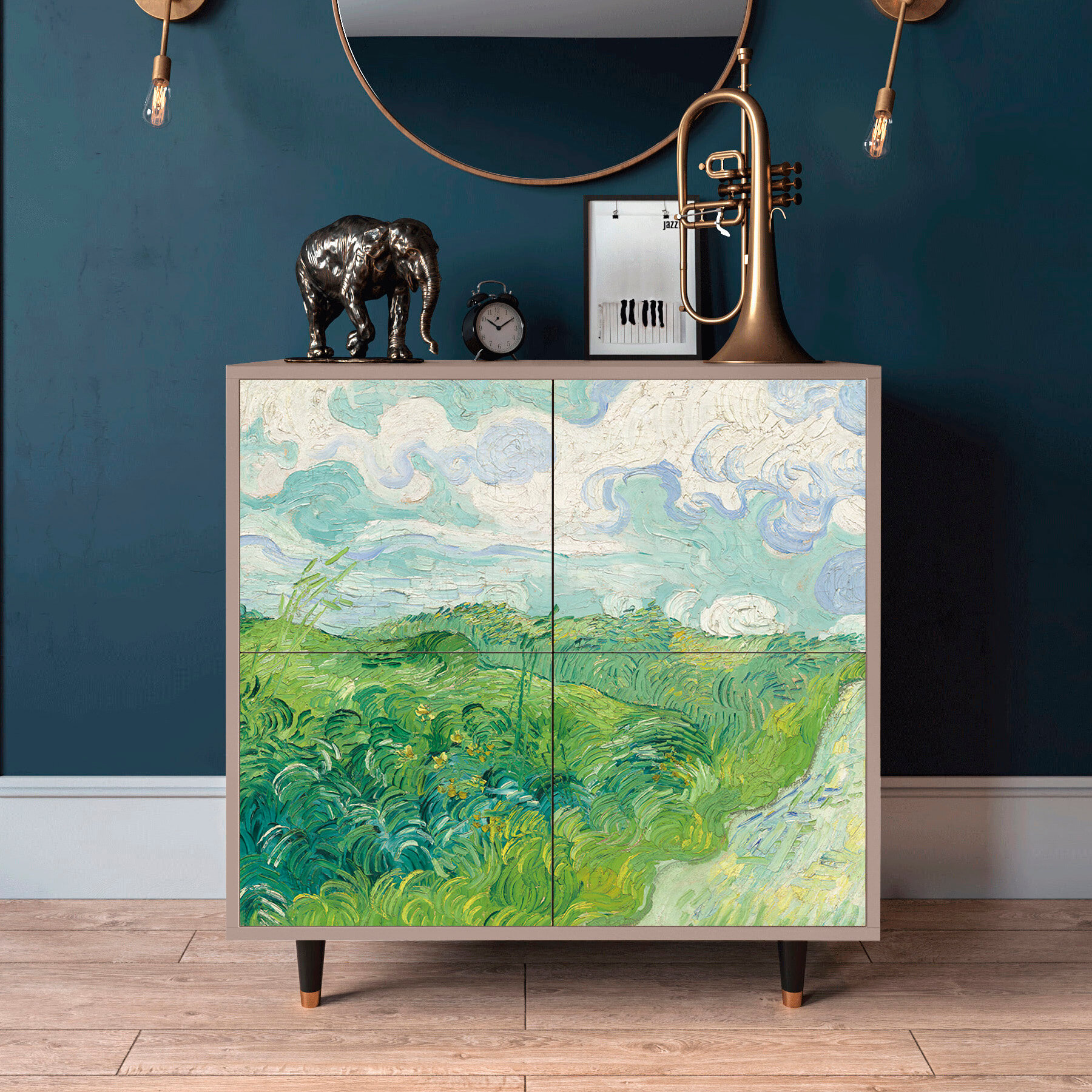 Комод - STORYZ - BS3 Green Wheat Fields by Van Gogh, Размер - 94 x 96 x 48 см, Цвет корпуса - Бежевый