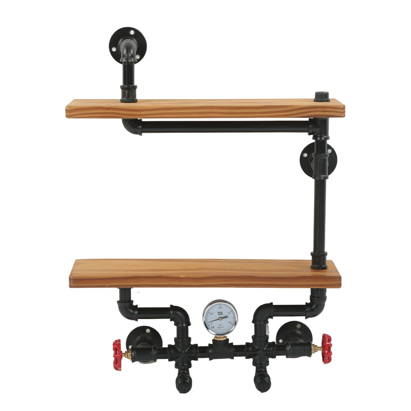 Плавающие полки из ковкого чугуна из массива дерева, 2 яруса в форме трубок, настенное украшение для дома для гостиной, спальни