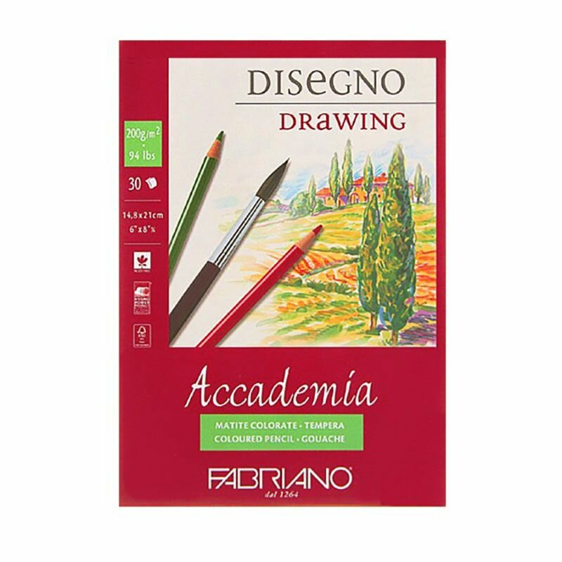 FABRIANO альбом для зарисовок, эскизов Accademia 200 г/м2, 30 листов 14.8 х 21 см, склейка с одной стороны, 41201421