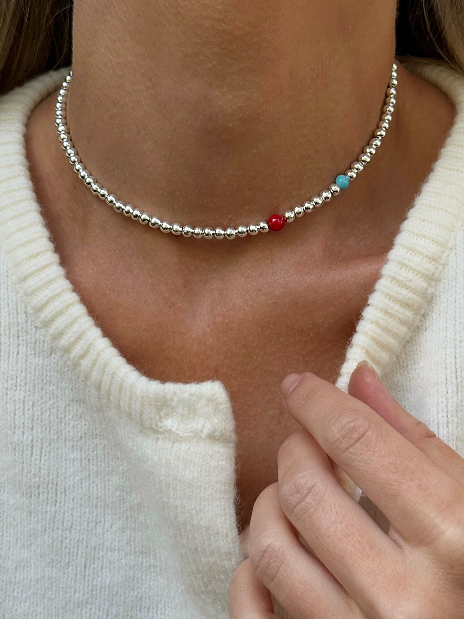 Колье, серебро, 925 проба, коралл, говлит