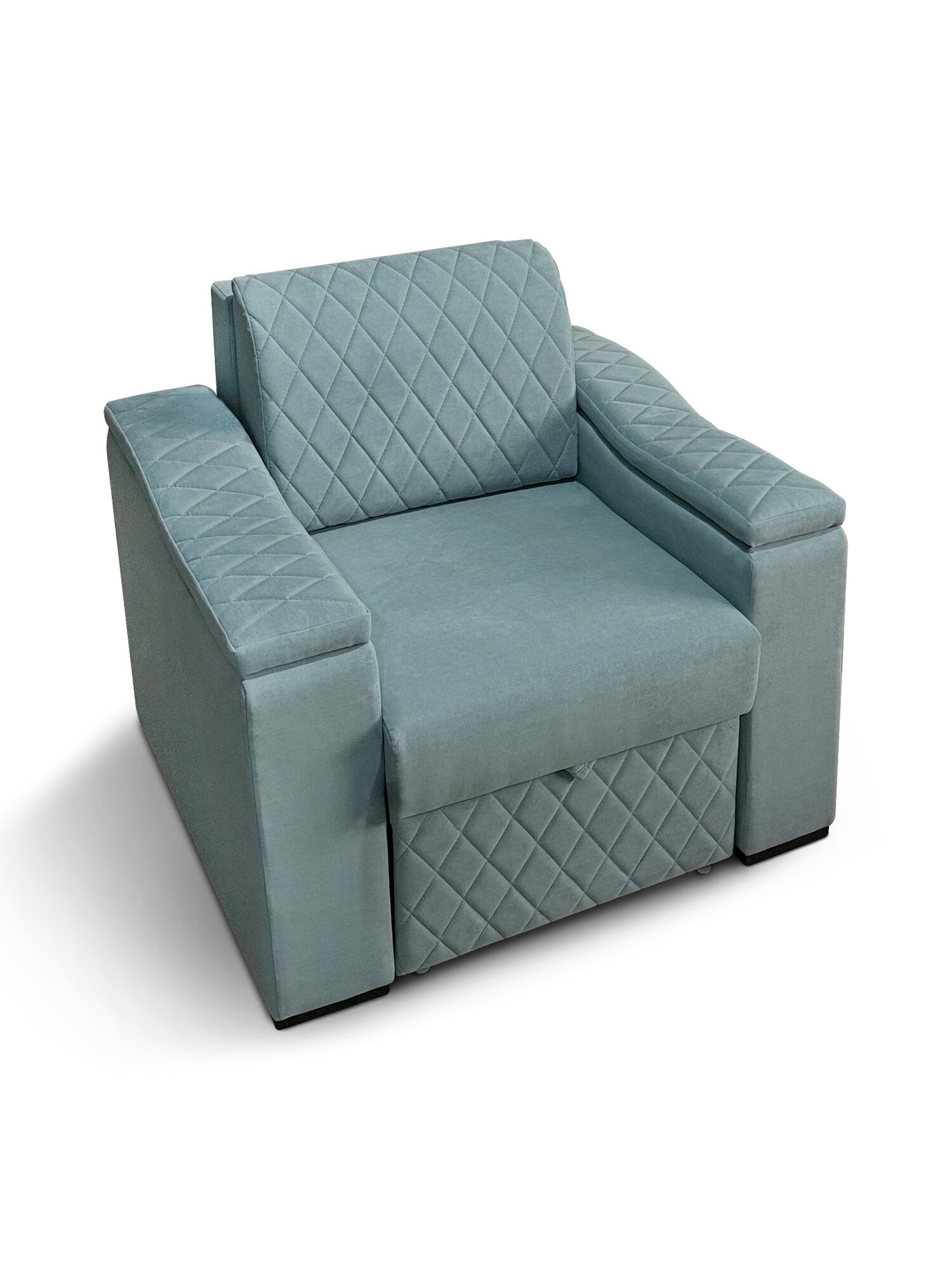 Кресло-кровать денвер, на металлокаркасе, с независимым пружинным блоком, раскладное, мята, велюр