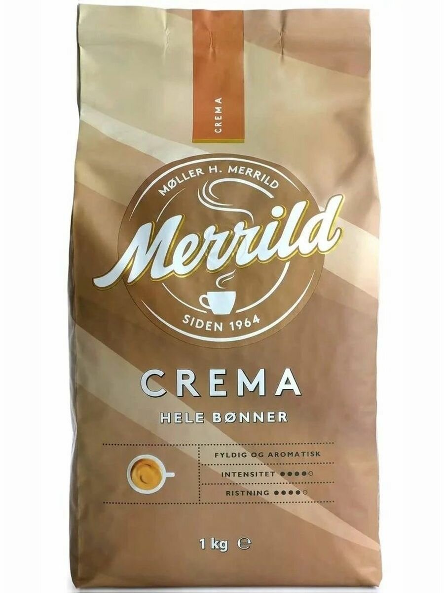 Кофе в зернах "Merrild Crema", средняя обжарка, арабика, вакуумный пакет, 1000г