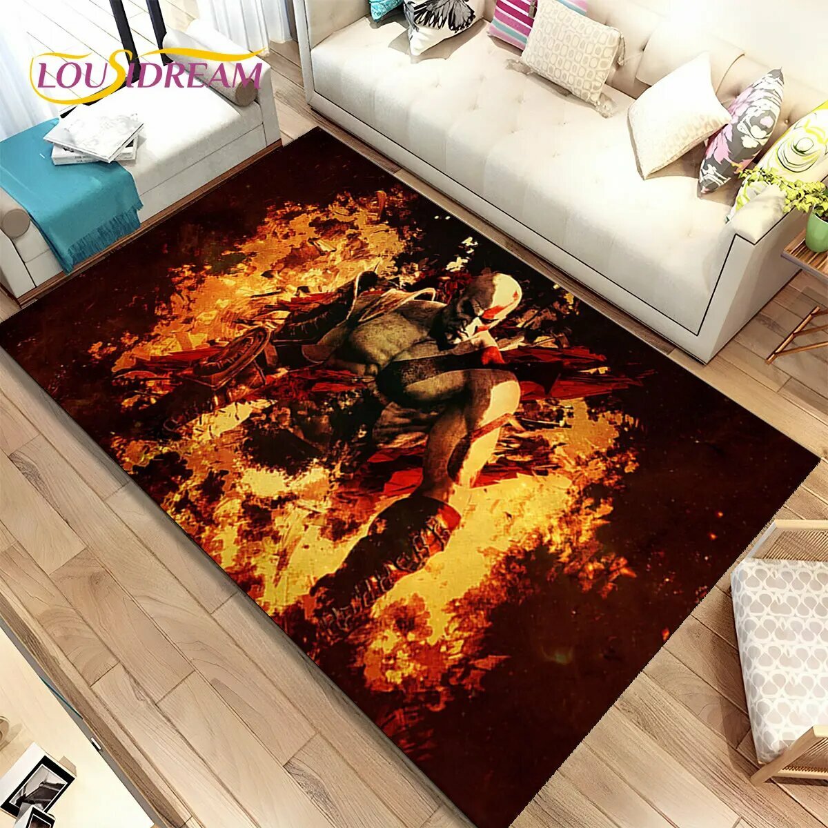 Коврик напольный God of War Kratos LOUSIDREAM из полиэстера, 3D-печать, 80x120 см, для гостиной и спальни