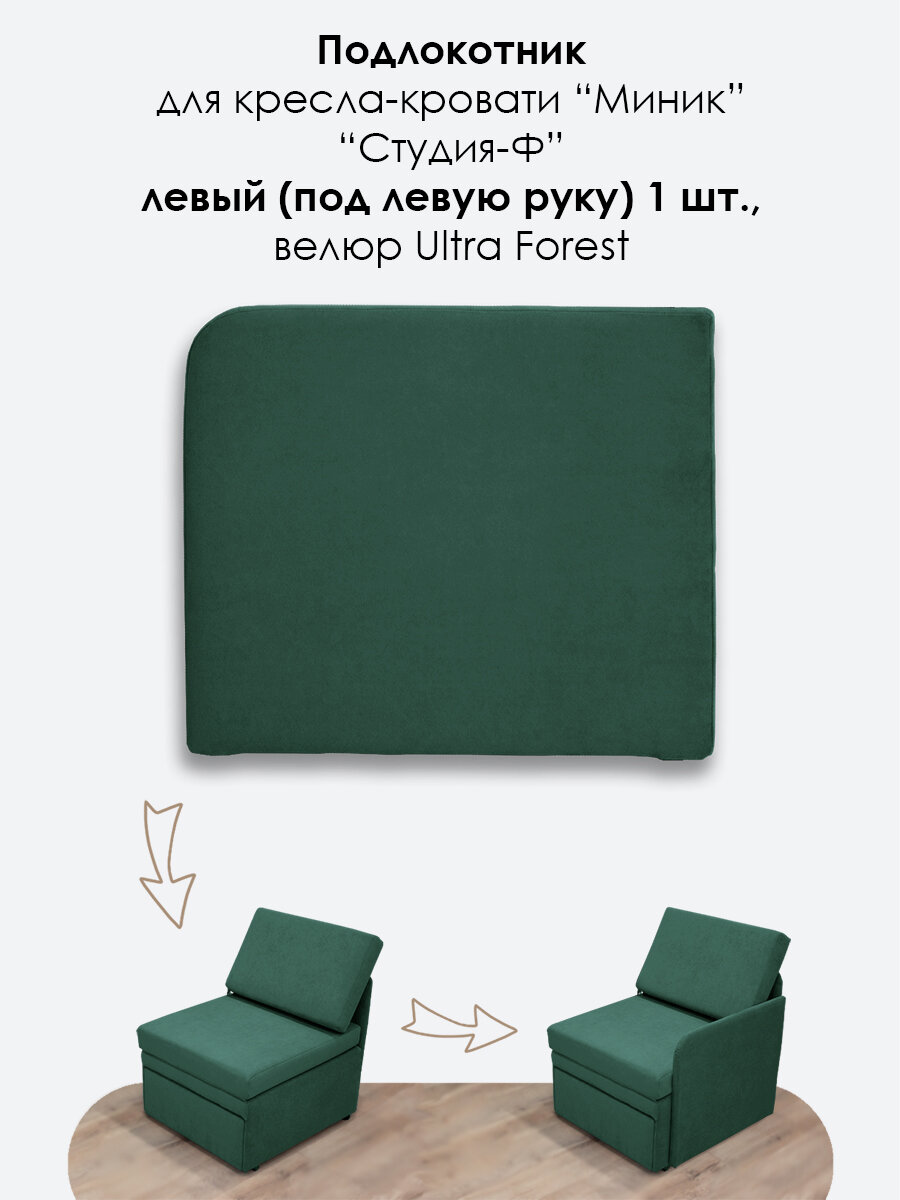 Подлокотник левый для кресла-кровати Миник Студия-Ф велюр Ultra Forest, 1 шт (под левую руку)
