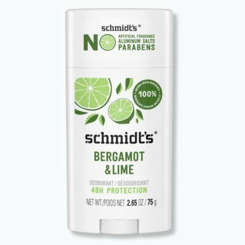 Schmidt's, Натуральный дезодорант без алюминия, 48 часов, Bergamot & Lime, бергамот и лайм, 75 г