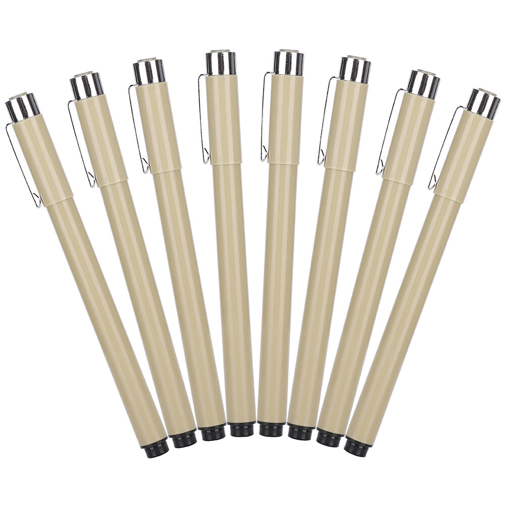 8PCs Tube Pen Hook Line Drawing Tracing Tool Japanese‑Style Plastic Penholder Black Refill