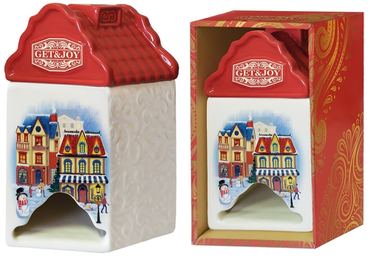 Чайный домик ТМ "GET&JOY" - Праздничный город, керамика, для пакетиков, в подарочной коробке.