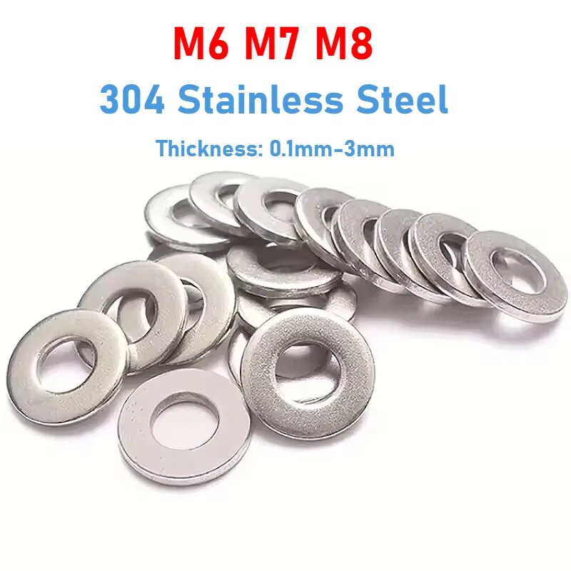 Плоские шайбы M6 M7 M8 из нержавеющей стали 304 Meson Thickness 1mm, M6x14mm-50pcs