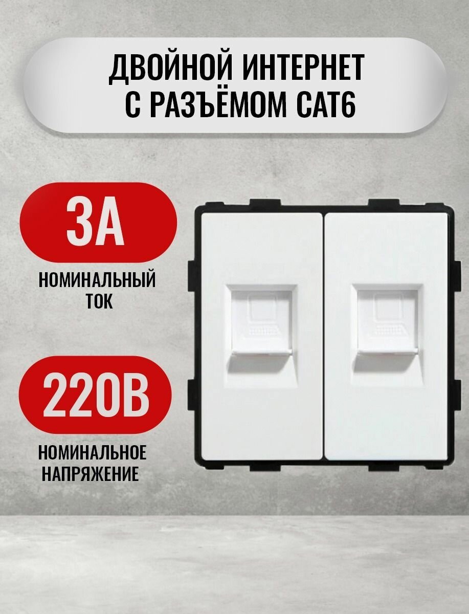 Розетка двойная для интернета KLUST Basic компьютерная, для кабеля RJ-45 CAT6 механизм, белая