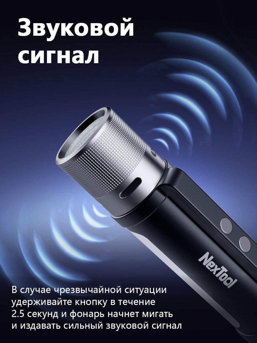 Фонарь ручной Xiaomi NexTool "Natuo", 6 функций, питание от аккумулятора, черный — фото 1