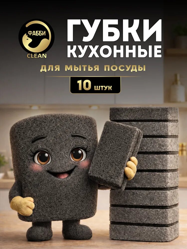 Губка Губки для мытья посуды, Абразив, Поролон, 10 шт.