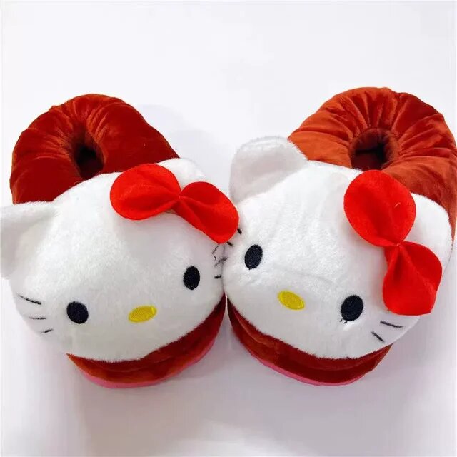 Теплые хлопковые тапочки Hello Kitty в стиле мультфильма Sanrio, осенне-зимняя домашняя обувь, плюшевые домашние тапочки для девочек, подарок на день рождения. Размер: Euro 35-40