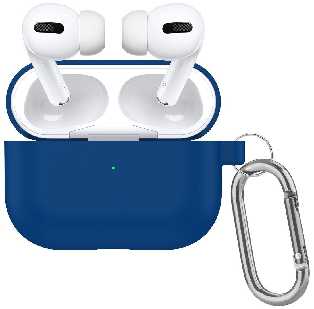 Чехол силиконовый с карабином для наушников Airpods Pro, синий