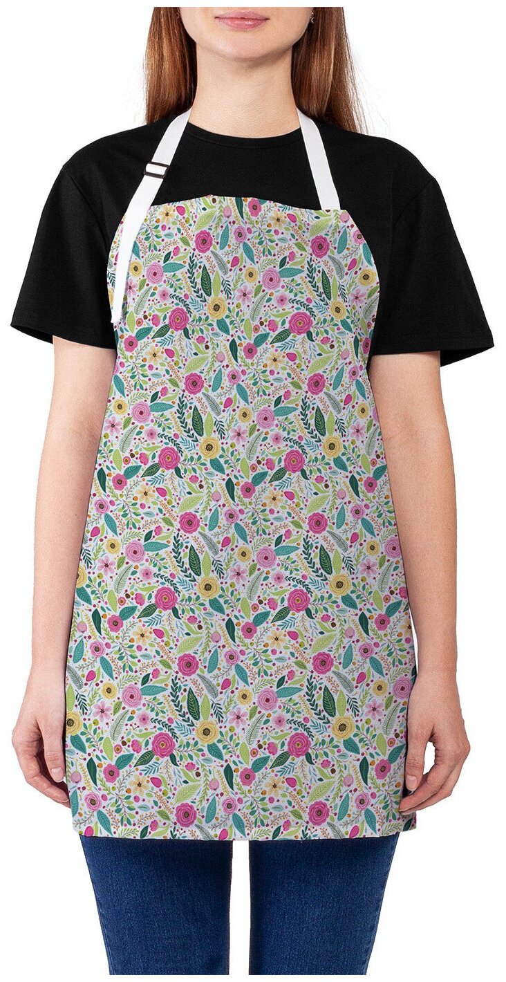 Фартук для кухни тканевый "Яркий цветочный рай" / водоотталкивающий, универсальный размер , JoyArty